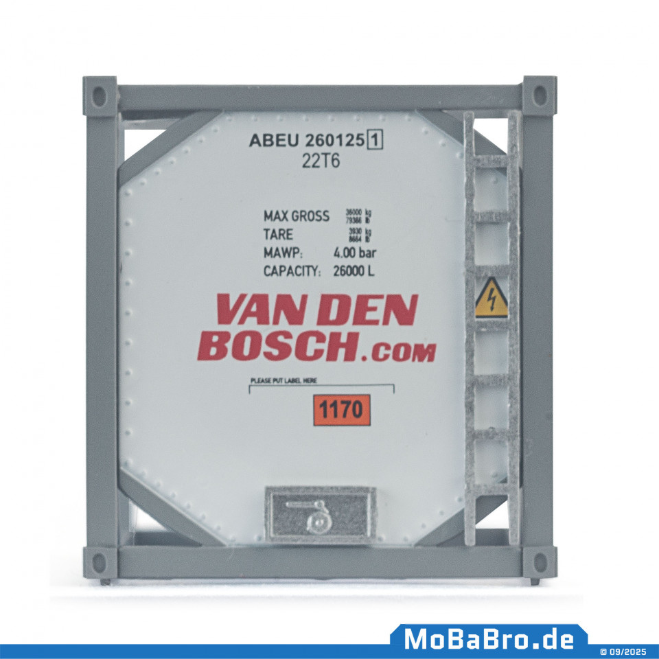 White colored 20ft tank container "van den Bosch" in 1:87 (H0)
